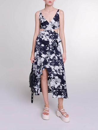 Maje Langes Kleid Mit Cut-outs - Imprime Floral Ecru Noir - Gr&ouml;&szlig;e 38 - Maje
