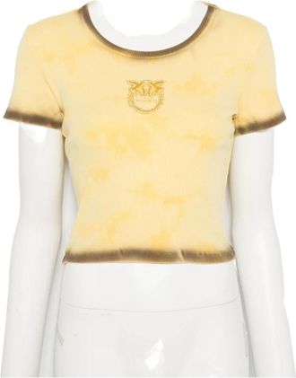 Pinko Pinko, Femme, Tops, Jaune, Taille: 40 FR Cropped Graphic T-Shirt