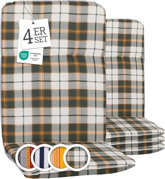 Beo Bali Hochlehner Auflagen 114x47 cm, 4er Set | Waschbare, atmungsaktive Gartenstuhl-Auflagen | UV-best&auml;ndige Sitz-Auflagen | Made in EU nach &Ouml;ko-Tex St