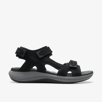 Clarks Mira Freie Schwarze Nubuk-Sandalen