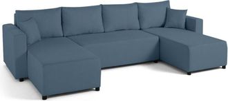 Best Mobilier Regala - 7-sitzer wohnlandschaft - schlaffunktion und bettkasten - aus stoff - schieferblau