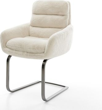 DELIFE Freischwinger Abelia-Flex mit Armlehnen Pl&uuml;sch Creme-Wei&szlig; Freischwinger flach Graphit, Esszimmerst&uuml;hle