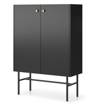 Selsey Kommode Aufbewahrungsschrank 2 T&uuml;ren 93 cm Schrank Schubladenschrank Hoch Schwarze Metallbeine Pulverbeschichtet Schwarz Divenos