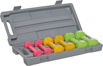 HOMCOM Kurzhantel Set mit Koffer Tragbar 2 x 0,5 kg, 2 x 1 kg, 2 x 1,5 kg Hantelset 6er Set Stahl Bunt