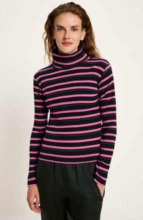 Lanius Lanius Damen vegan Rollkragenpullover Schwarz/Pink Gestreift