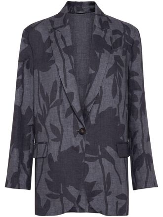 Brunello Cucinelli blazer ample &agrave; imprim&eacute; v&eacute;g&eacute;tal - Gris