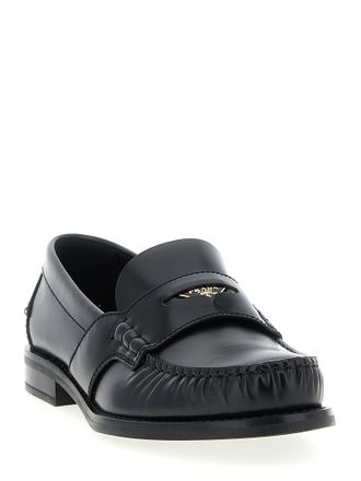 Prada Womens Black Calfskin Slip-On Loafers