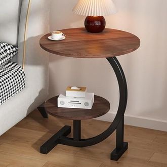 Generic Table dappoint Ronde &agrave; Deux Niveaux en Forme de C avec Structure en m&eacute;tal, Petite Table Basse Ronde avec Rangement, Montage Facile, id&eacute;ale for Le Salo