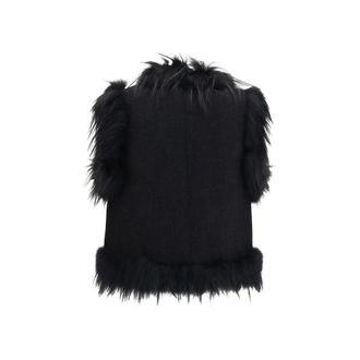 Fendi Boucl&eacute; Wool and Fox Fur Sleeveless Jacket - Black