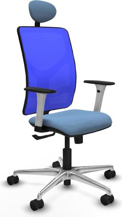 Piqueras y Crespo Schreibtischstuhl mit hoher R&uuml;ckenlehne, mit wei&szlig;en und schwarzen Armlehnen, h&ouml;henverstellbare Lendenwirbelst&uuml;tze und festes Kopfteil, Blau/Himmelblau