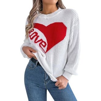 Generic Pull damour pour la Saint-Valentin - Grande taille - Haut &agrave; manches longues - Coupe ample - Doux et confortable - Imprim&eacute; coeur - Pull chaud pour femm