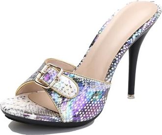 Miyoopark Mules sexy pour femme avec talon aiguille Mule d&eacute;t&eacute;, T13 Serpents Blanc Violet, 43 EU