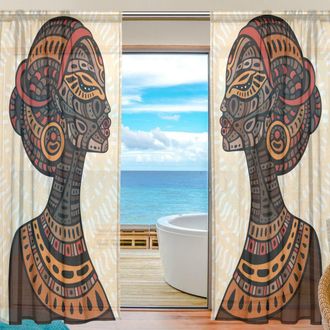 Mnsruu yibaihe Fenster Vorh&auml;nge, Gardinen Platten Fenster Behandlung Set Voile Drapes T&uuml;ll Vorh&auml;nge Hochformat Sch&ouml;ne Afrikanische Frau f&uuml;r Wohnzimmer Schlaf