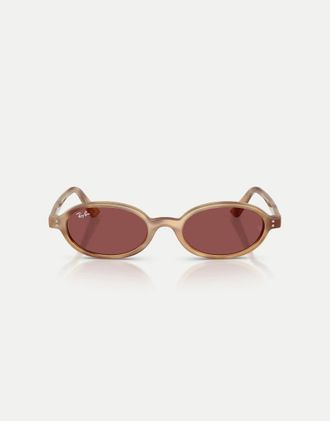 Ray-Ban Khal - Lunettes de soleil ovales &agrave; verres violets - Havane cr&egrave;me-Marron