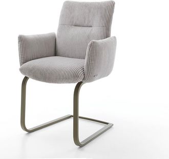 DELIFE Freischwinger Jova-Flex mit Armlehnen Cord Silbergrau Freischwinger flach Effektfinish Titan Taschenfederkern, Esszimmerstühle