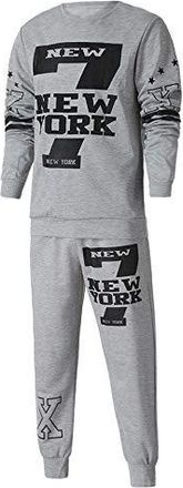 Generic Survêtement 2 pièces pour homme - Imprimé New York - Col rond - Survêtement de sport - Taille élastique - Pantalon dentraînement athlétique - Survêtem