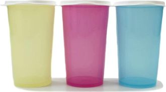 Tupperware to Go Eco 330 ml gelb + rosa + blau Becher Trinkbecher mit Deckel 39191