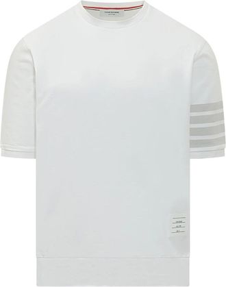 Thom Browne Homme, Tops, Blanc, Taille: XL T-shirt &agrave; manches courtes teint en pi&egrave;ce