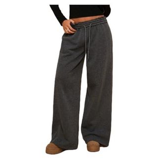 Generic Pantalon large pour femme, pantalon élastique à la taille avec cordon de serrage avec poches latérales pour un confort décontracté et décontracté, gri