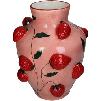 HD Collection Vase Erdbeere - Keramik - Rosa/Rot - 25x30x25 cm (BxHxT) - 3D Obst Vase - Wasserdicht