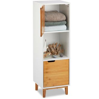 Relaxdays Relaxdays - Etagère sur pieds, Etagère de salon avec porte, Armoire dappoint en mdf et bambou, hlp 101x32x30 cm, blanc