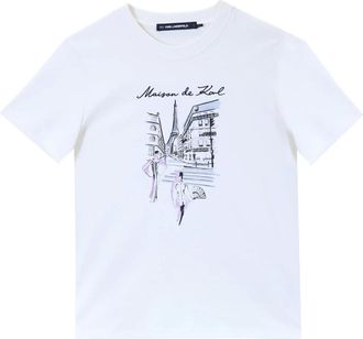 Karl Lagerfeld Femme, Tops, Blanc, Taille: 40 FR Paris Sketch Street T-shirt
