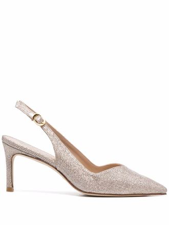 Stuart Weitzman Edith Glitter Pumps - Nude
