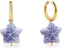 Singularu Boucles doreilles Starfish Blue. Acier avec placage en or 18 K et céramique. Bijoux pour femme