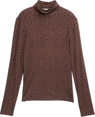 Tom Tailor Damen 1043068 Longsleeve T-Shirt, 38420-Brown Black Dotted Print, S