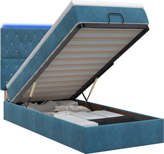 vidaXL Letto Ottomano Con Materasso E Led Blu Scuro 100 X 200 Cm Vidaxl