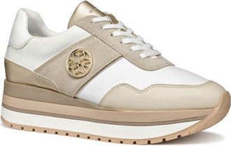 Geox Damen D New KENCY A Sneaker, White/Lt Taupe, 37 EU