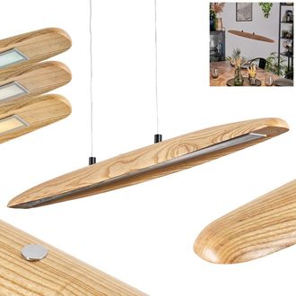 HOFSTEIN LED Pendelleuchte Fugelsta, dimmbare Pendellampe aus Metall/Holz/Kunststoff in Schwarz/Natur/Wei&szlig;, H&auml;ngeleuchte Retro mit Holzbalken und Touchdimmer, 