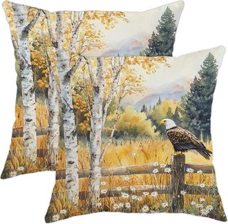 Generic Herbstadlervogel Dekokissen Dekorative Dekokissenbezug Quadratische Sofakissenbezug F&uuml;r B&uuml;ro Bett Heimdekoration 45X45Cm 2Er Set