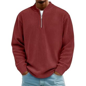 Generic DENGJIAMY Sweat-shirt &agrave; rayures verticales pour homme avec fermeture &eacute;clair 1/4, Rouge, 3XL
