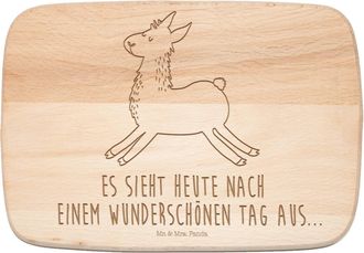 Mr. & Mrs. Panda Fr&uuml;hst&uuml;cksbrett Lama Springen - Geschenk, Liebeskummer, Fr&uuml;hst&uuml;cksbrettchen, Schneidebrett, Holzbrett, Gl&uuml;ck, Alpaka, Freundin