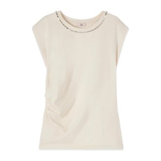 Oltre Jersey-Oberteil mit Schmuckstickerei - - Tops - Damen - Wei&szlig; - XL