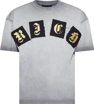 John Richmond Femme, Tops, Gris, Taille: 40 FR T-shirt en coton avec logo appliqu&eacute; et imprim&eacute; sur le devant
