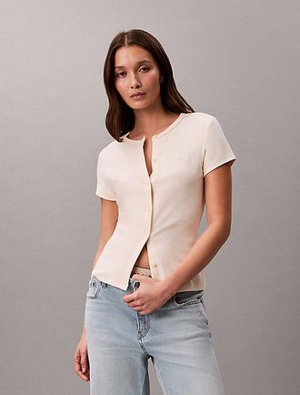 Calvin Klein T-shirt slim c&ocirc;tel&eacute; boutonn&eacute; sur le devant