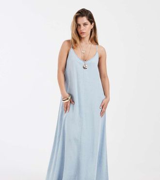 Only Petite Maxikleid aus Chambray in Hellblau