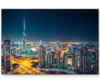 Paul Sinus Art Leinwandbilder | Bilder Leinwand 120x80cm Skyline bei Nacht Dubai - UAE