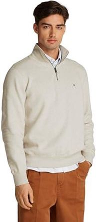 Tommy Hilfiger Sweat avec Fermeture Éclair Homme Essential Fleece 1/4 Zip Col Entonnoir, Beige (Heathered Oatmilk), 3XL