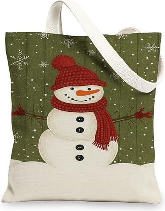 Generic Sacs fourre-tout en toile motif bonhomme de neige réutilisables, motif bonhomme de neige, sacs dépicerie festifs, légers et lavables en toile pour voy