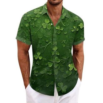 Generic Chemise de la St Patrick pour homme, t-shirt hawa&iuml;en irlandais avec tr&egrave;fle porte-bonheur, chemisier &agrave; boutons &agrave; manches courtes, haut ample d&eacute;contract