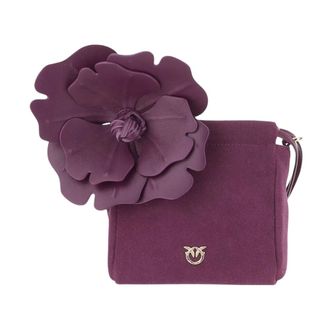Pinko Pinko - Sac seau en su&egrave;de avec fleur en cuir nappa - Femme - Sacs - Violet - Taille: ONE Size