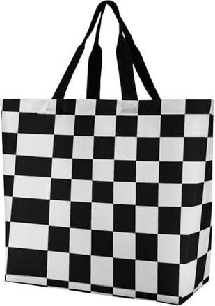 Generic Drapeau &Agrave; Checkered Noir Et Blanc Sac Fourre-Tout L&eacute;ger Sacs De Courses Pliable Sac Cabas Pour Travail Gym Shopping