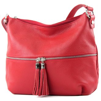modamoda.de T159 Damen Leder Umh&auml;ngetasche Schultertasche Medium handmade in Italy, Farbe:Rot2021