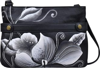 Anuschka Damen Medium Crossbody Mittelgroße Umhängetasche, Midnight Floral Black