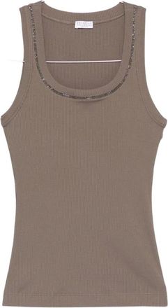Brunello Cucinelli Femme, Tops, Brun, Taille: 42 FR Beaded Ribbed Tank Top