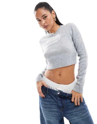 Tommy Jeans Pull à inscription rétro - Gris chiné