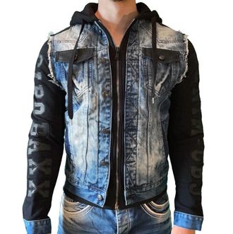 Cipo & Baxx Herren Hybrid-Denimjacke CJ-154 Blau - Klassische Denim, Sport Verschiedene Jackenmodelle - Sweat-Kapuze und Sweat&auml;rmeln - mit Modernen Komfort-Detail